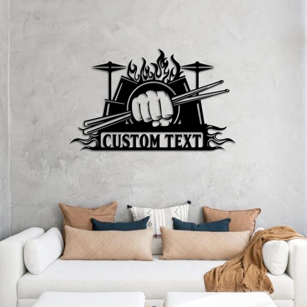 Custom Drum Metal Wall Art, Drummer Gift Metal Signs, Drumsticks Wall ...