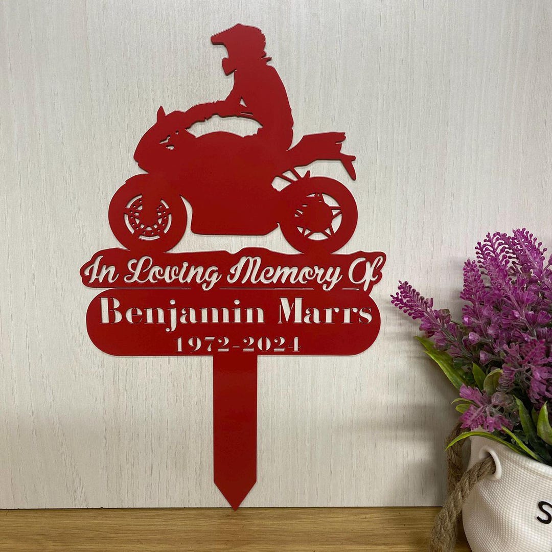 Personalized Motorcycle Memorial Stake, in Loving Memory Biker Memorial ...