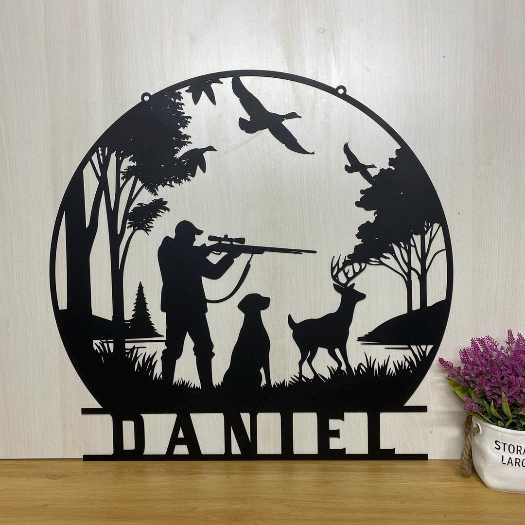 Custom Hunter Name Sign, Personalized Deer Duck Hunting Metal Wall Art ...
