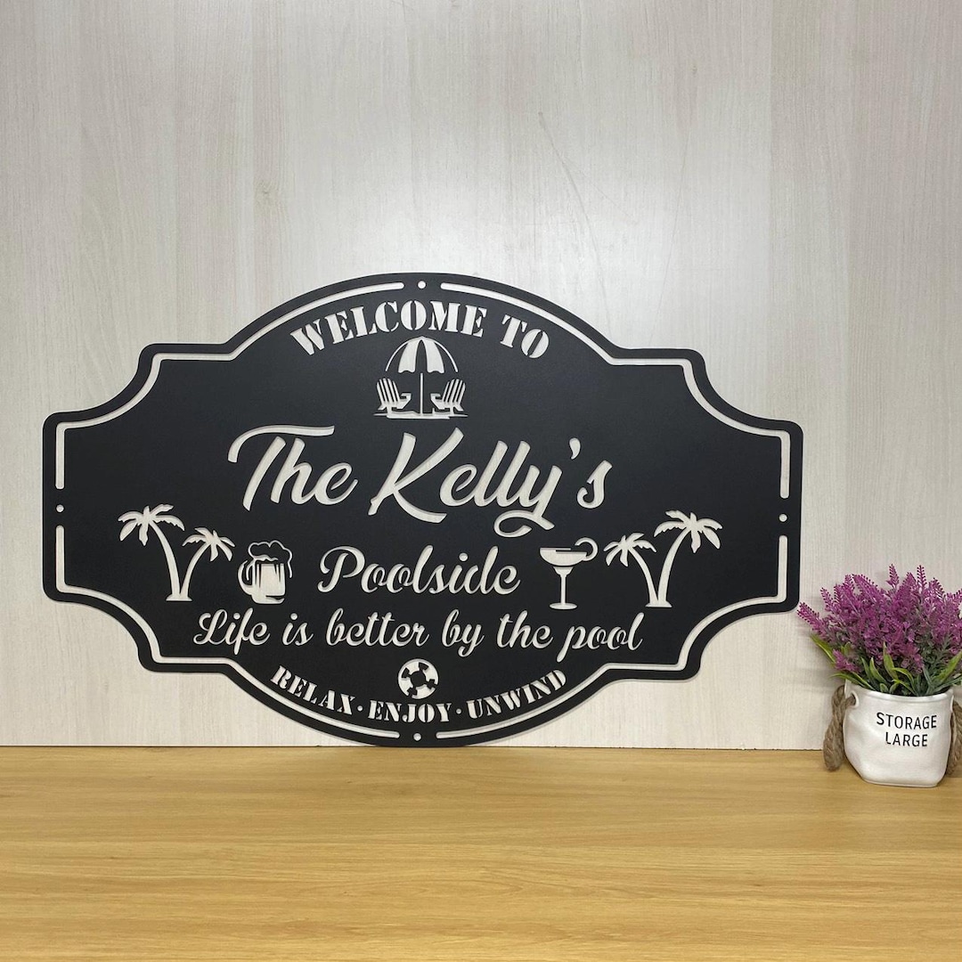 Personalized Poolside & Patio Metal Wall Art, Custom Poolside Drink Bar ...