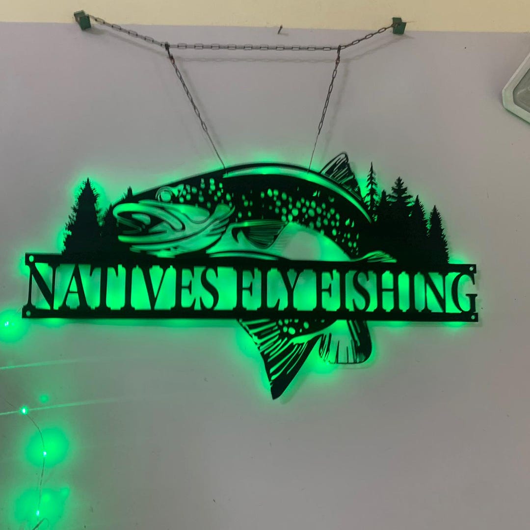 Personalized Trout Fish Metal Sign LED Lights, Trout Fishing Metal Sign ...
