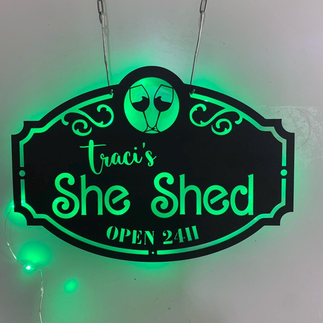 Personalized She Shed Metal Wall Art LED Lights, Custom She Shed Sign ...