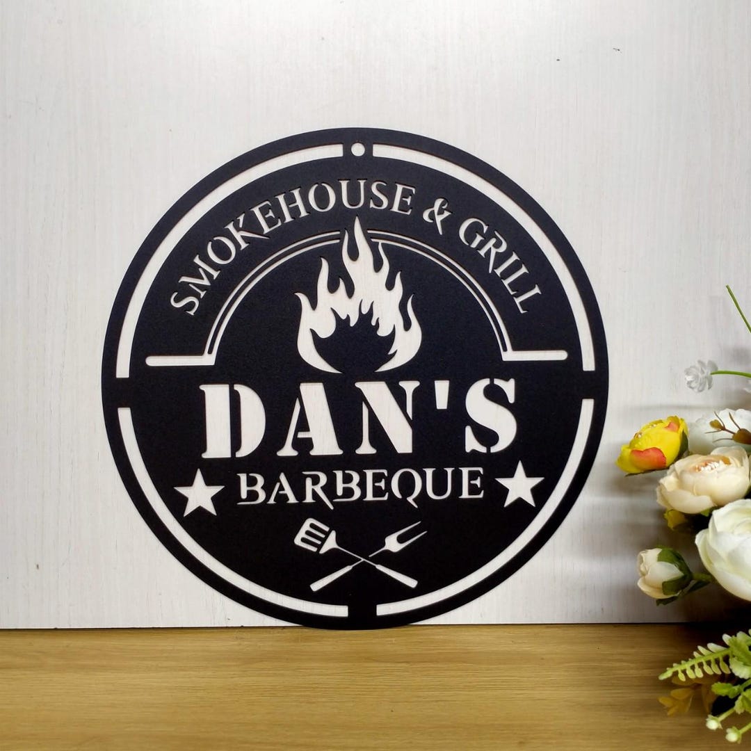 Custom Grill Backyard Metal Sign, Personalized Barbecue Metal Wall Art ...