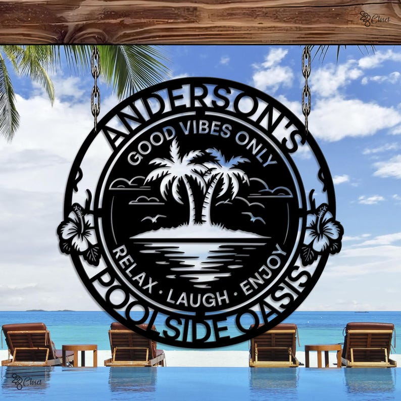 Custom Tropical Oasis Sign, Personalized Palm Tree Beach Sign, Relax ...
