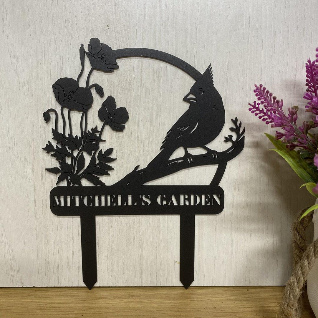 Custom Cardinal Metal Garden Stake, Personalized Your Garden Metal Sign ...