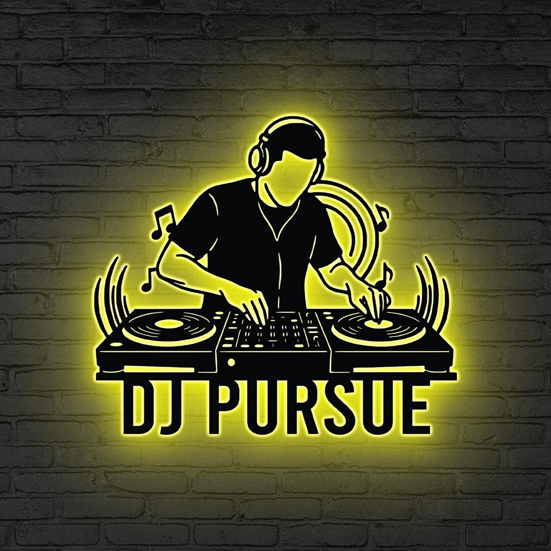 Custom DJ Disc Jockey Metal Sign Wall Art Led Lights, Personalized Disc ...