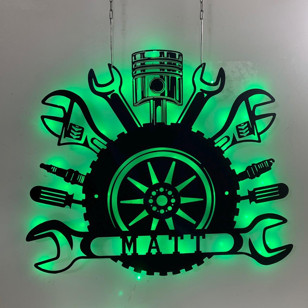 Custom Mechanic Tools Metal Wall Art LED Light, Personalized Handyman ...