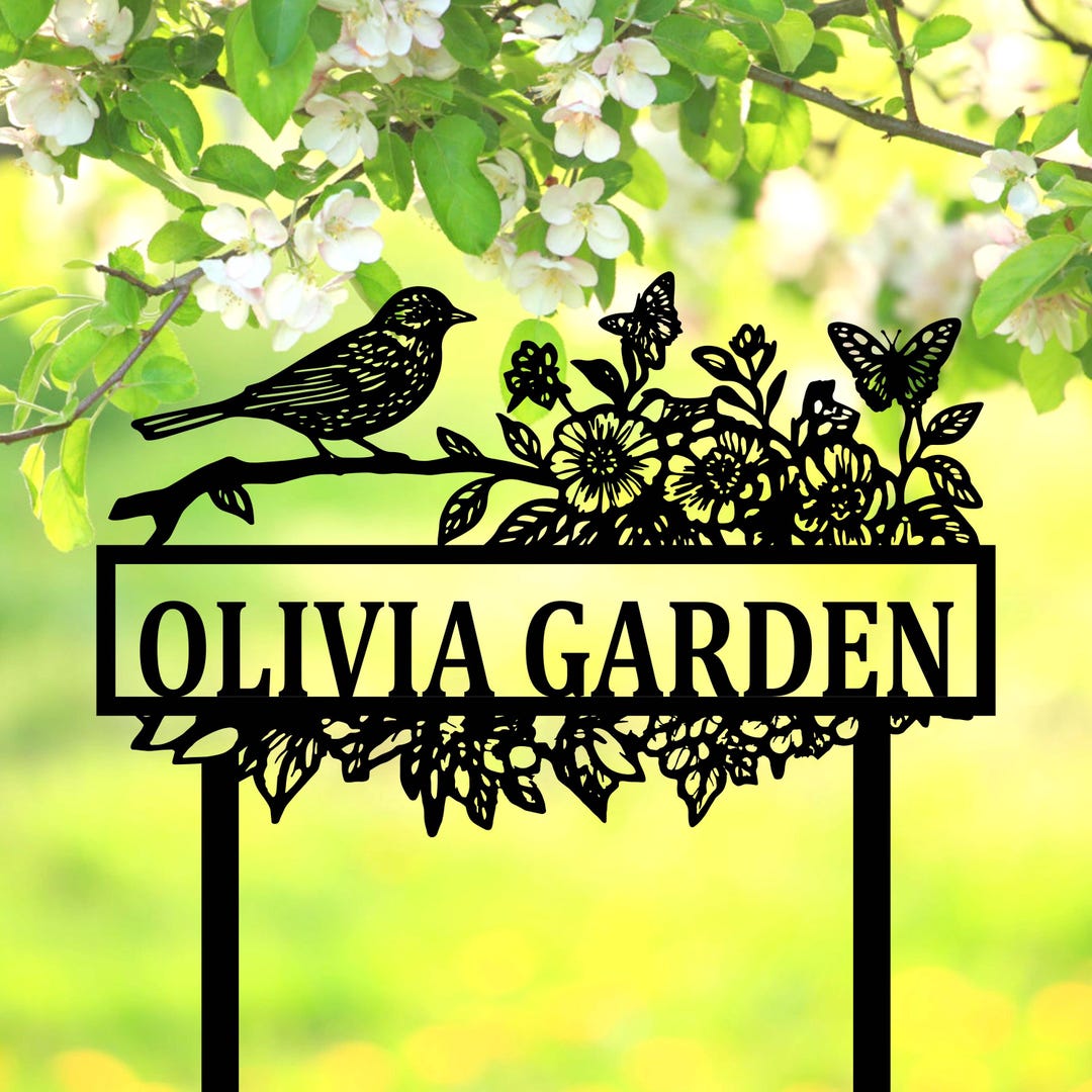 Personalized Garden Metal Sign With Stakes, Metal Bird Garden Sign ...