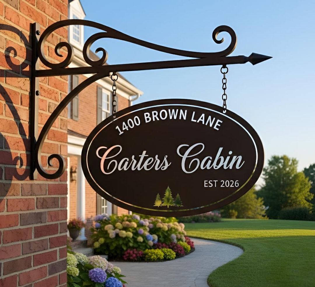 Custom Cabin Name Sign With Address, Established Year Family Gift, Oval ...