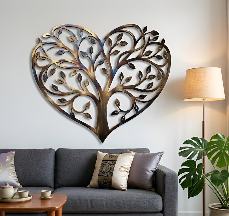 Tree of Life Metal Wall Art, Heart Shape Tree Decor, Family Love Wall ...