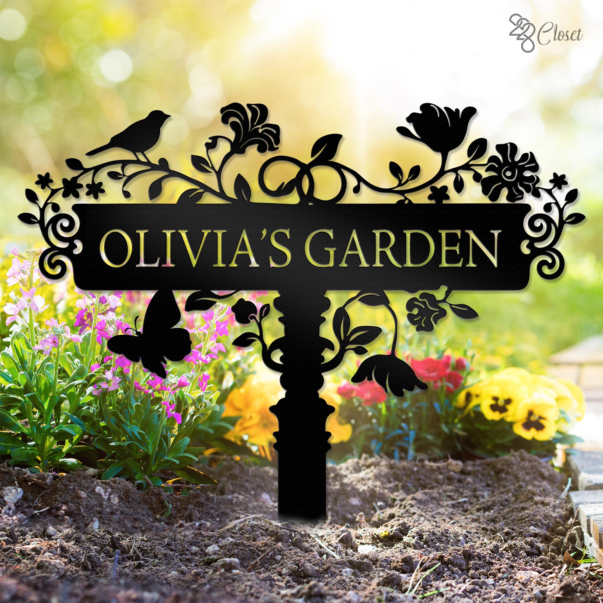 Custom Garden Metal Sign With Stake, Metal Bird Garden Sign Wall ...