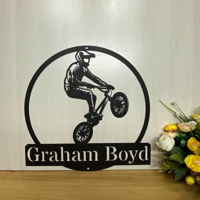 Custom BMX Cycle Sport Metal Wall Art, Personalized BMX Biker Name Sign ...