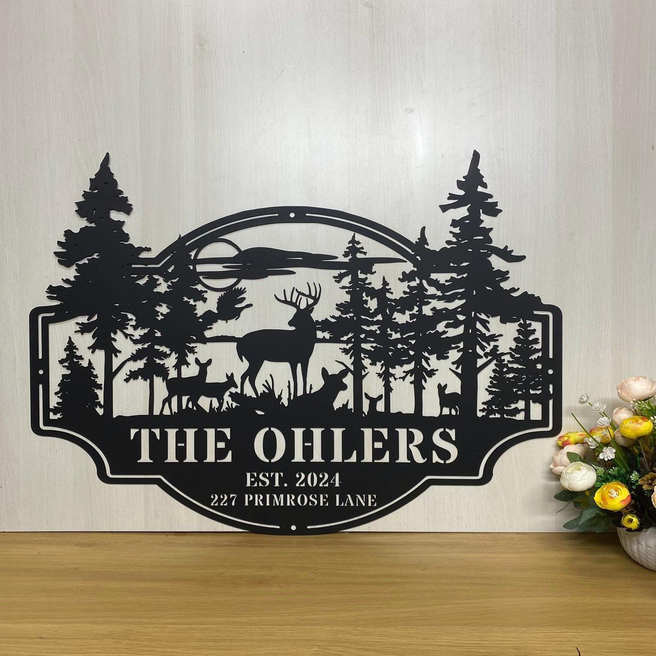 Personalized Forest Deer Metal Sign, Custom Wildlife Deer Metal Wall ...