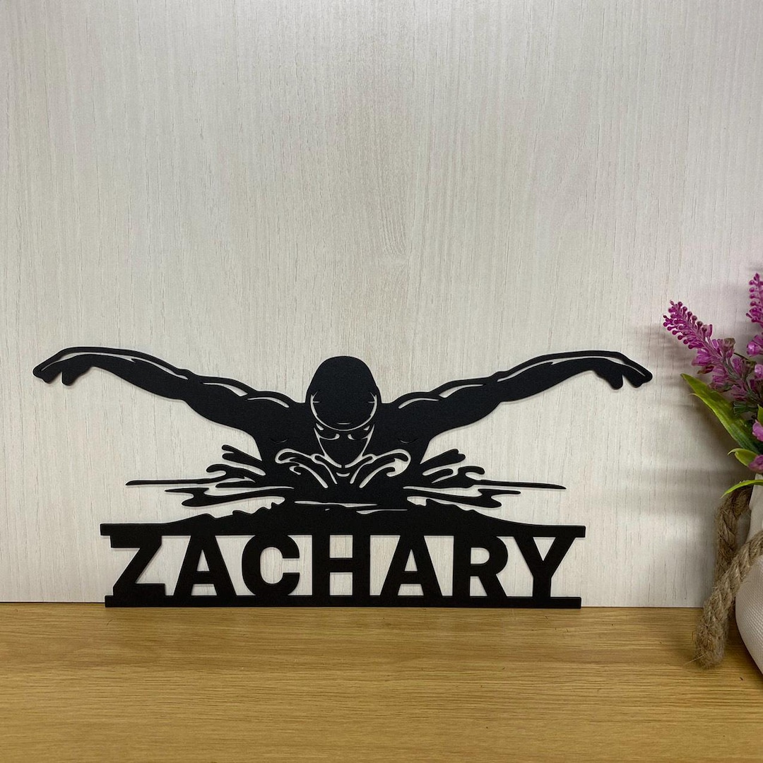 Custom Swimming Metal Wall Art, Personalized Man Swimmer Name Sign ...