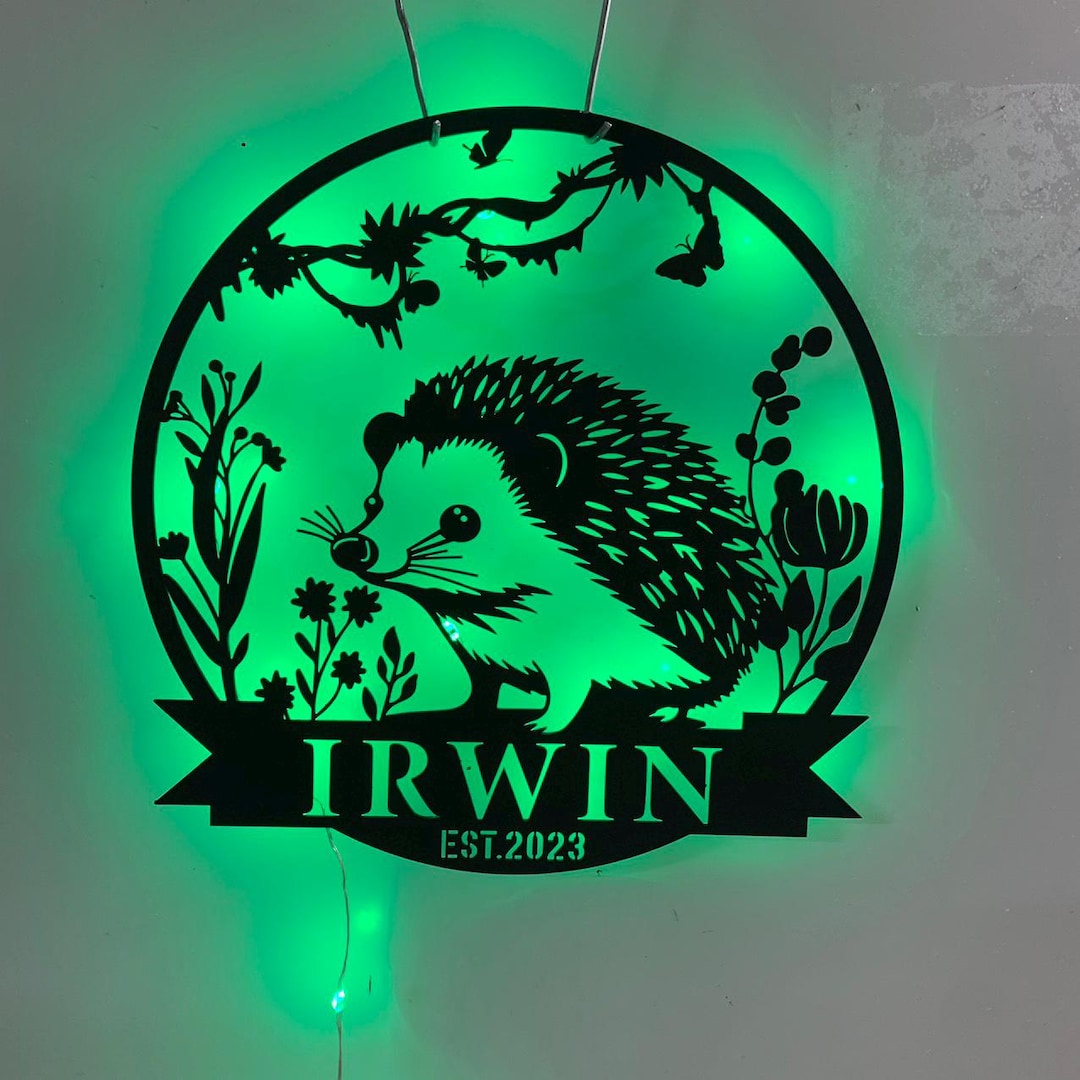 Custom Hedgehog Metal Sign With LED Lights, Personalized Hedgehog Metal ...