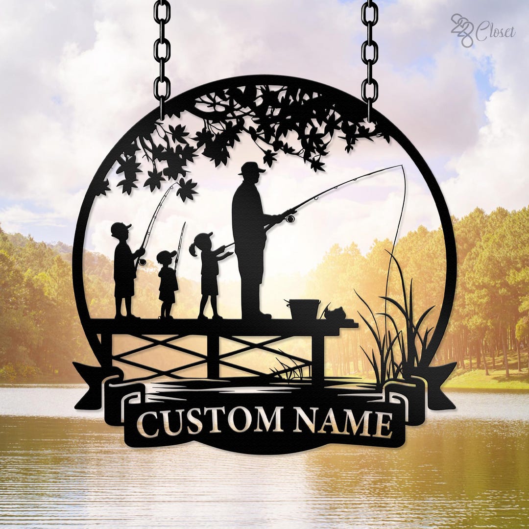 Custom Metal Fishing Sign, Personalized Metal Lake House Name Sign ...