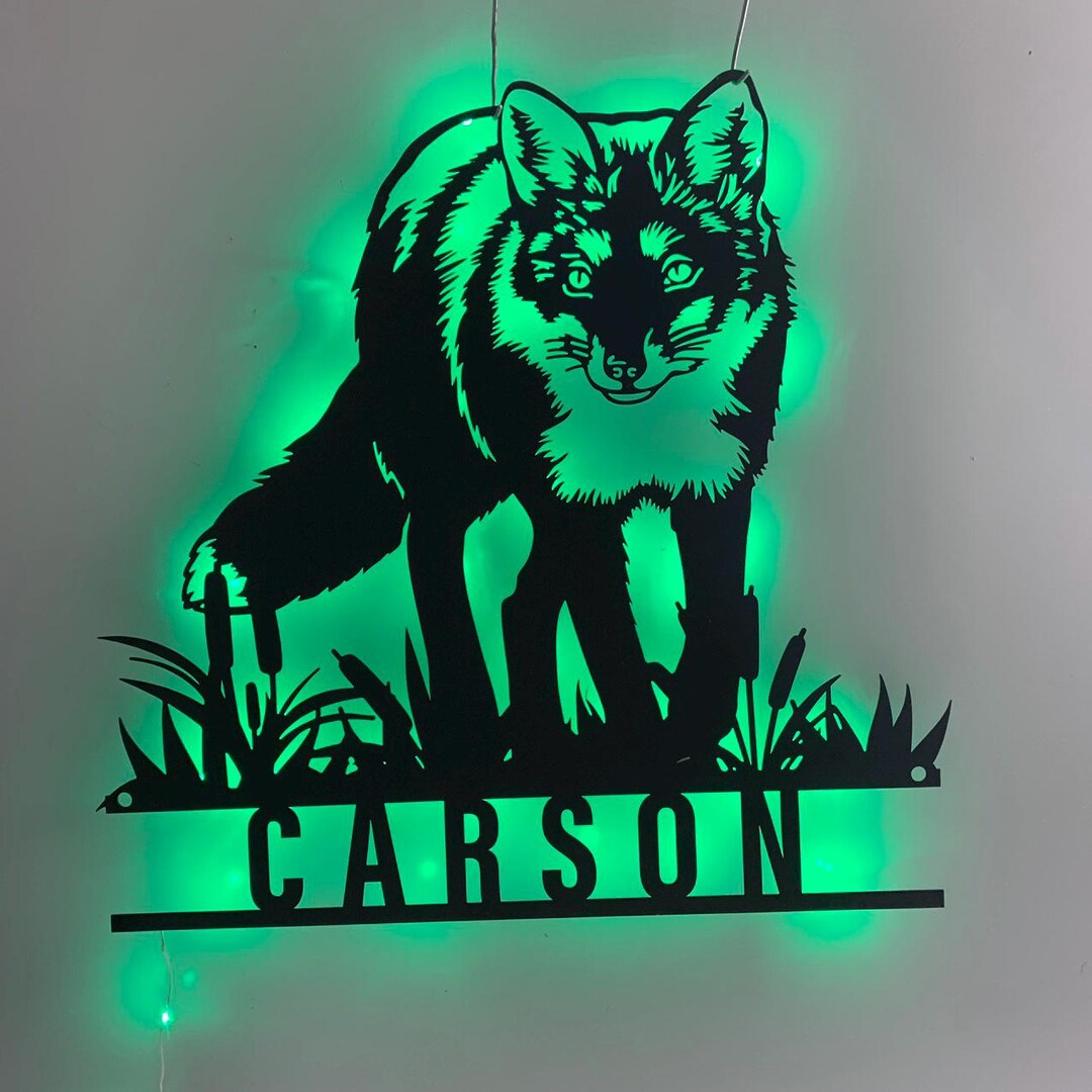 Personalized Fox Metal Wall Art LED Light, Fox Name Sign, Fox Wild ...