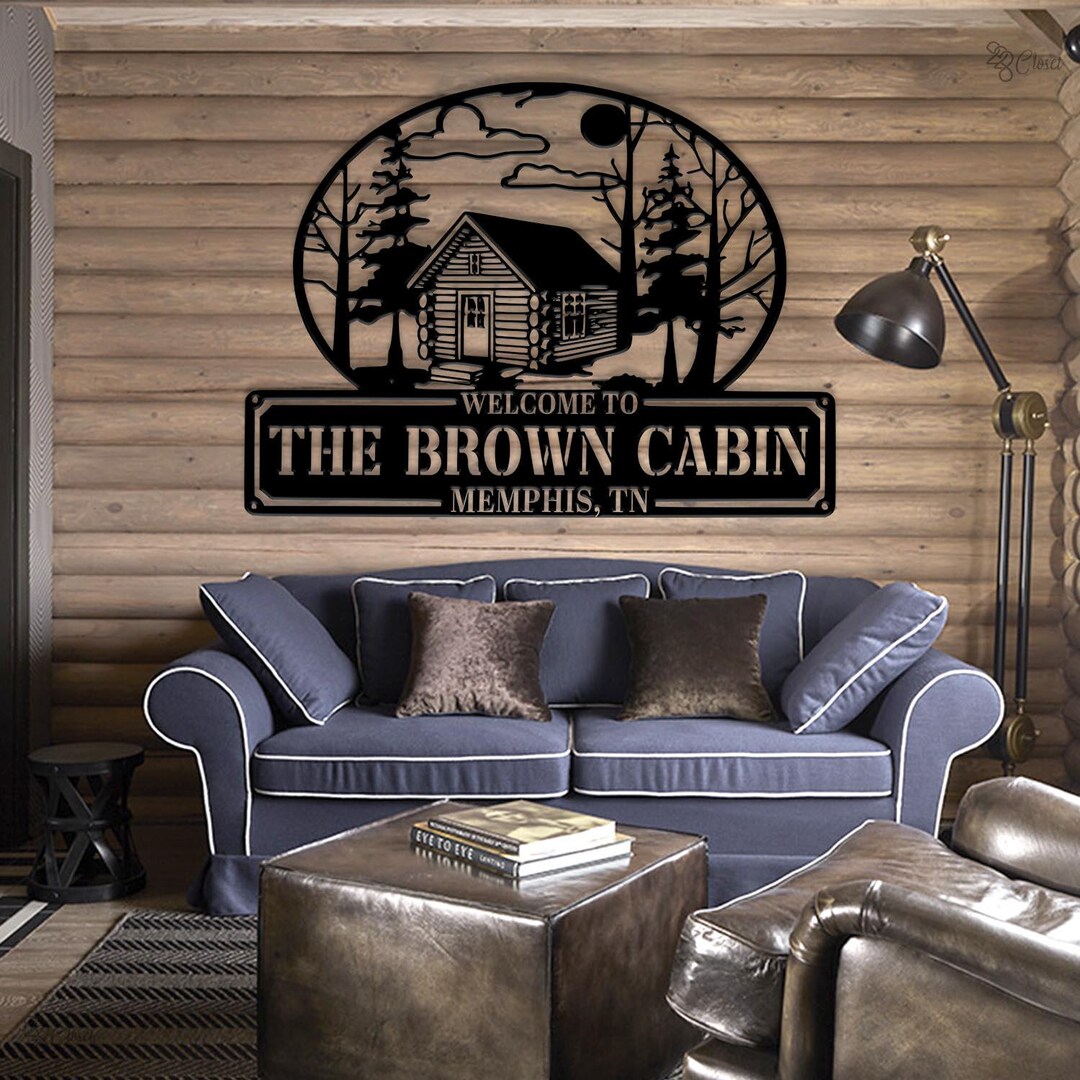 Custom Metal Cabin Name Sign Pine Tree, Personalized Gift Deer Forest ...
