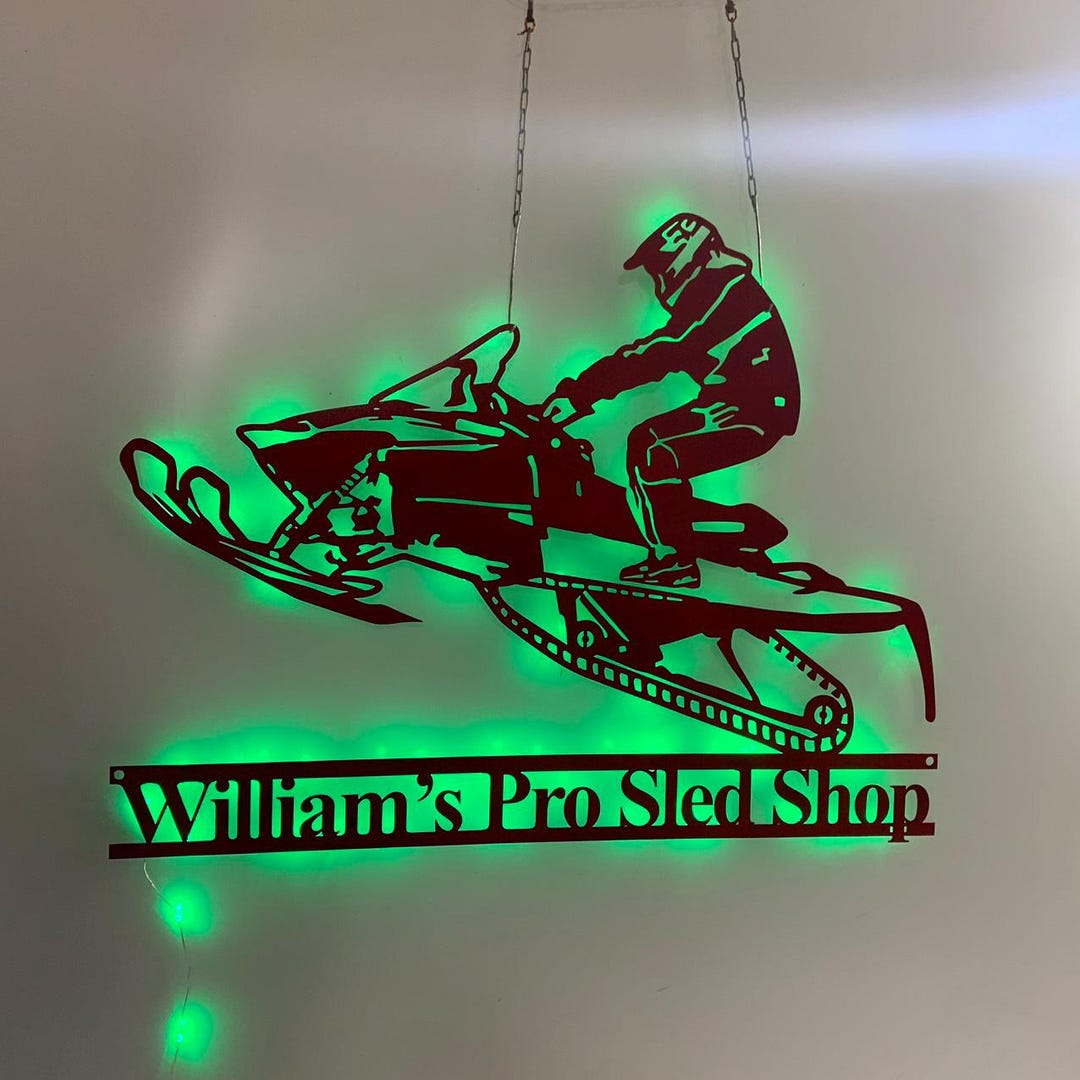 Personalized Snowmobile Metal LED Light, Mountain Snowmobile Metal Sign ...