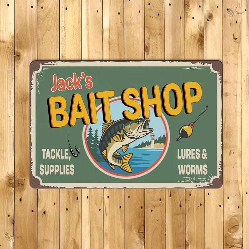 Custom Bait Shop Sign, Personalized Fishing Metal, Gift for Dad ...