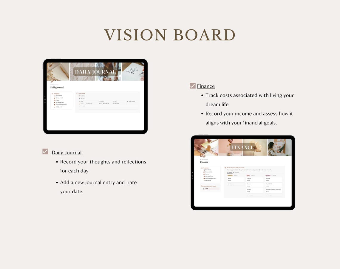 Vision Board | Notion Template | Notion Templates | Self Care | Vision ...