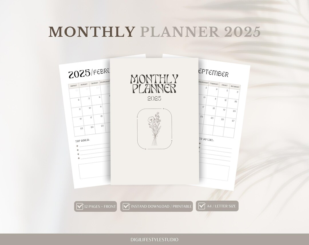 Monthly Planner 2025 | Monthly Calendar | 2025 Planner | 2025 Calendar ...