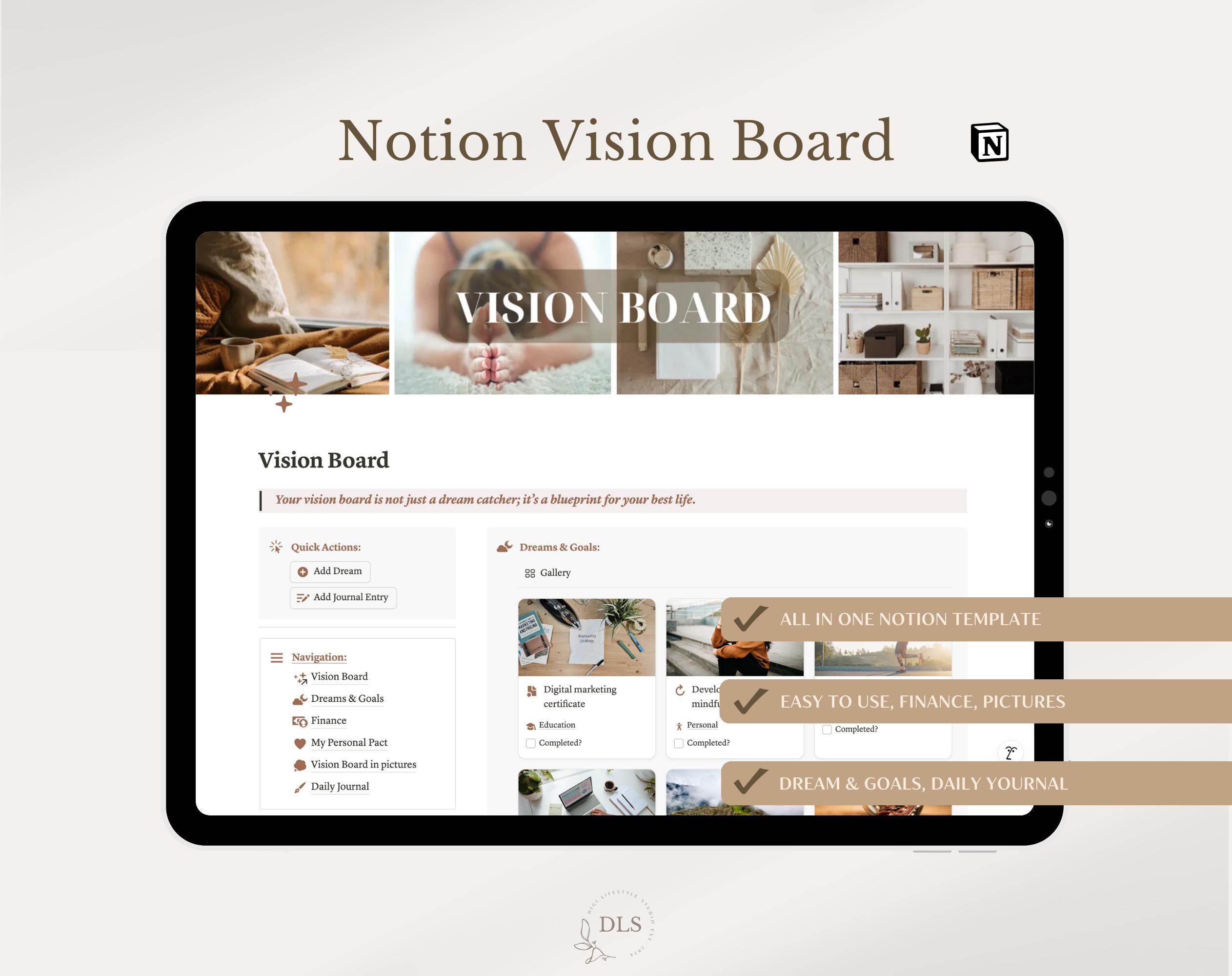 Vision Board | Notion Template | Notion Templates | Self Care | Vision ...