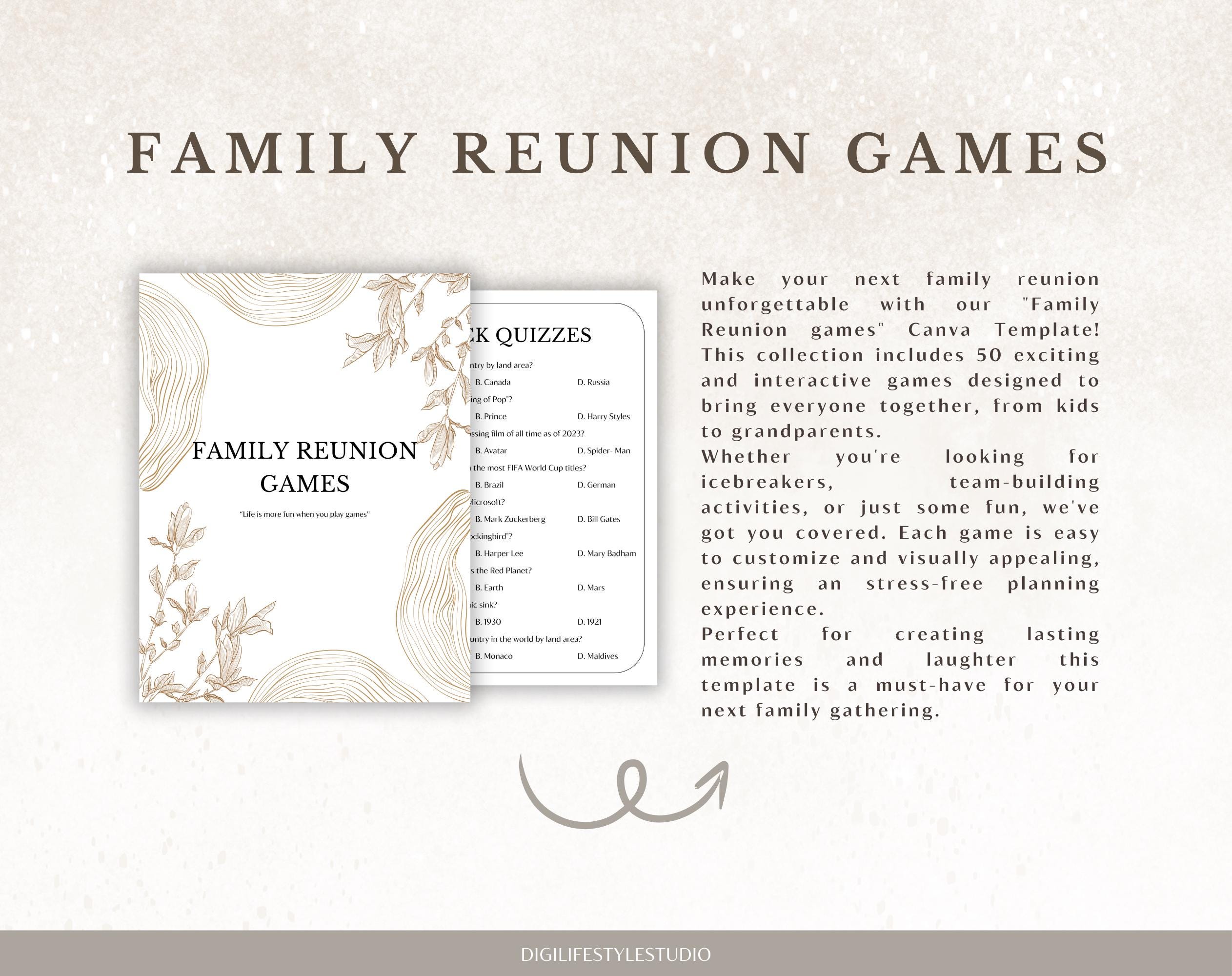 Family Reunion Games | Team Building Games | Family Bingo | Reunion ...