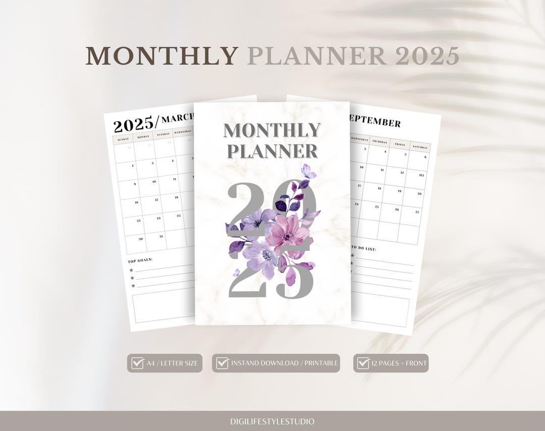 Monthly Planner 2025 | 2025 Planner | Monthly Calendar | 2025 Calendar ...