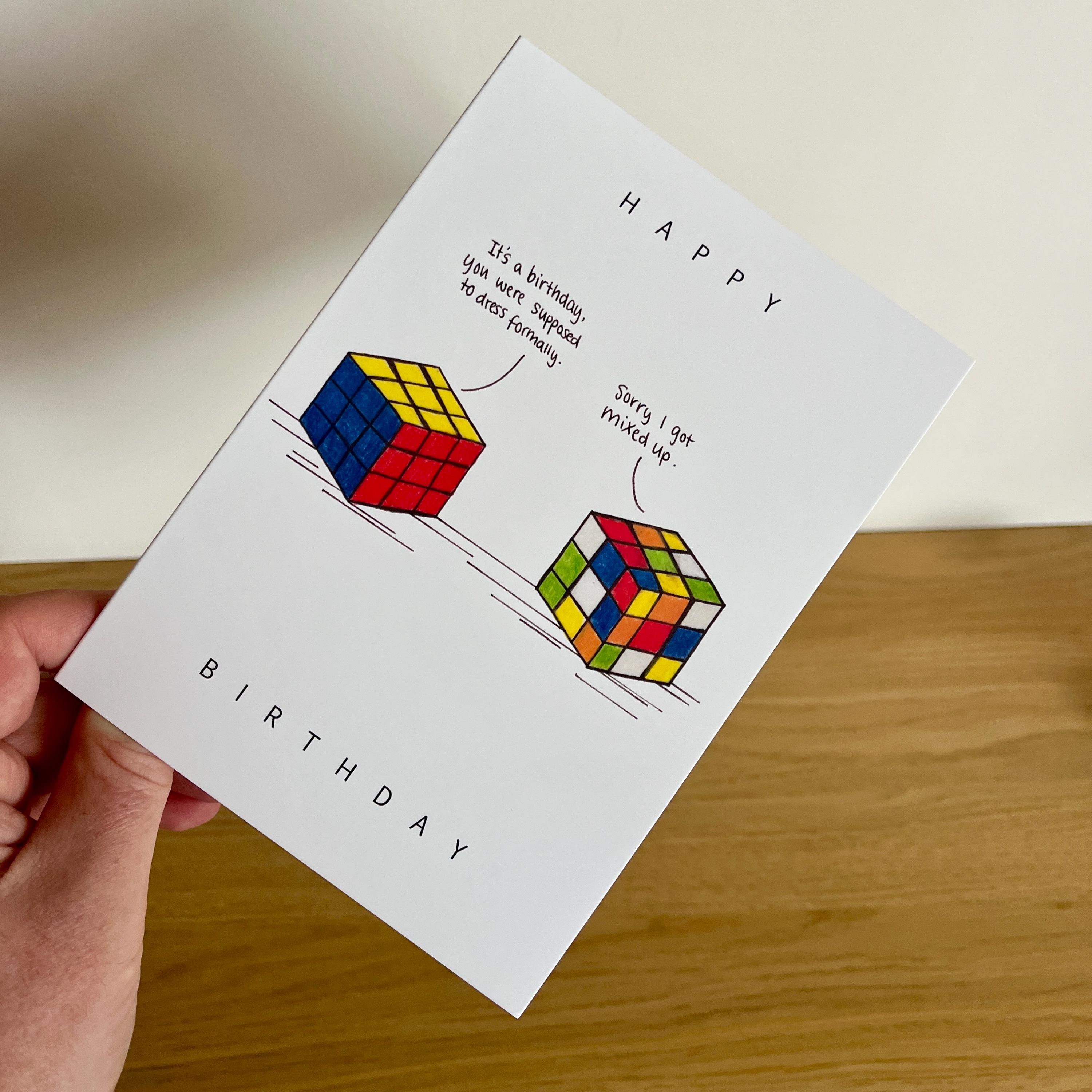 Rubik Cube Themed Birthday Card - Hand Drawn & Printed, Funny Birthday ...
