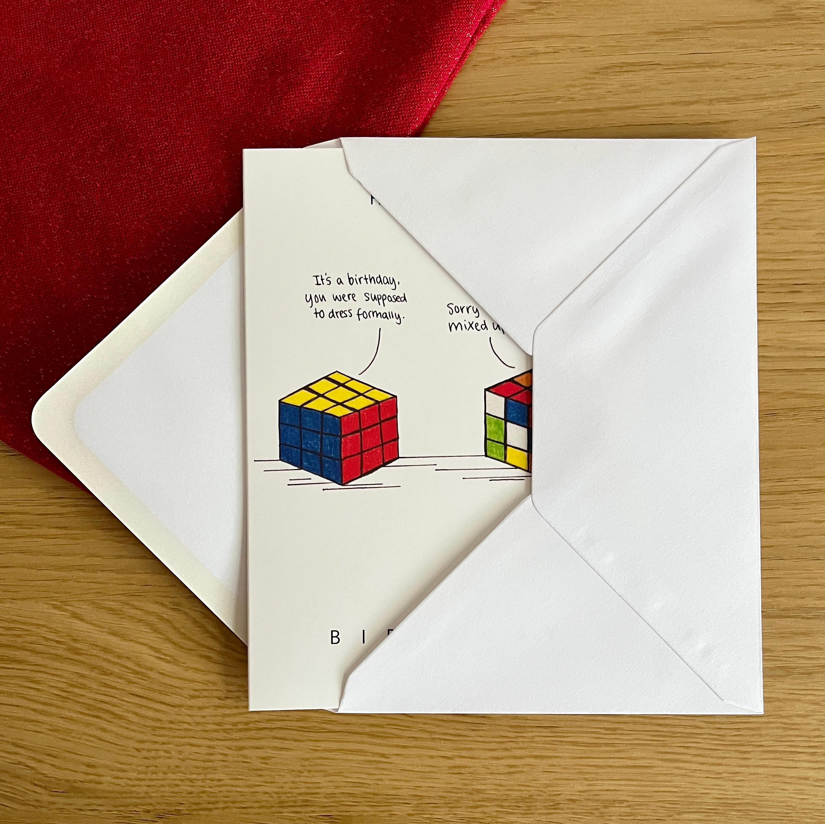 Rubik Cube Themed Birthday Card - Hand Drawn & Printed, Funny Birthday ...