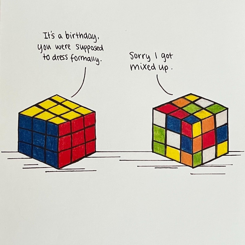 Rubik Cube Themed Birthday Card - Hand Drawn & Printed, Funny Birthday ...