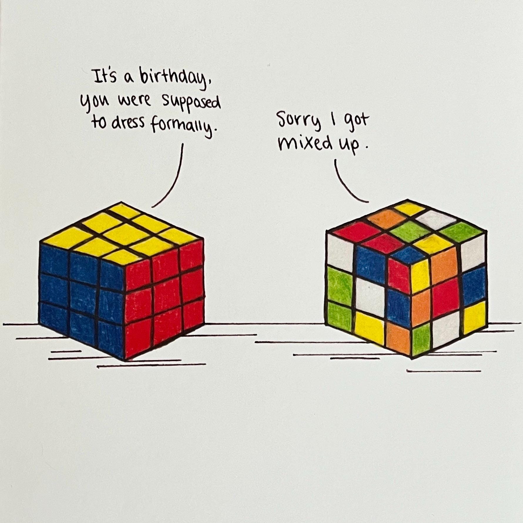 Rubik Cube Themed Birthday Card - Hand Drawn & Printed, Funny Birthday ...
