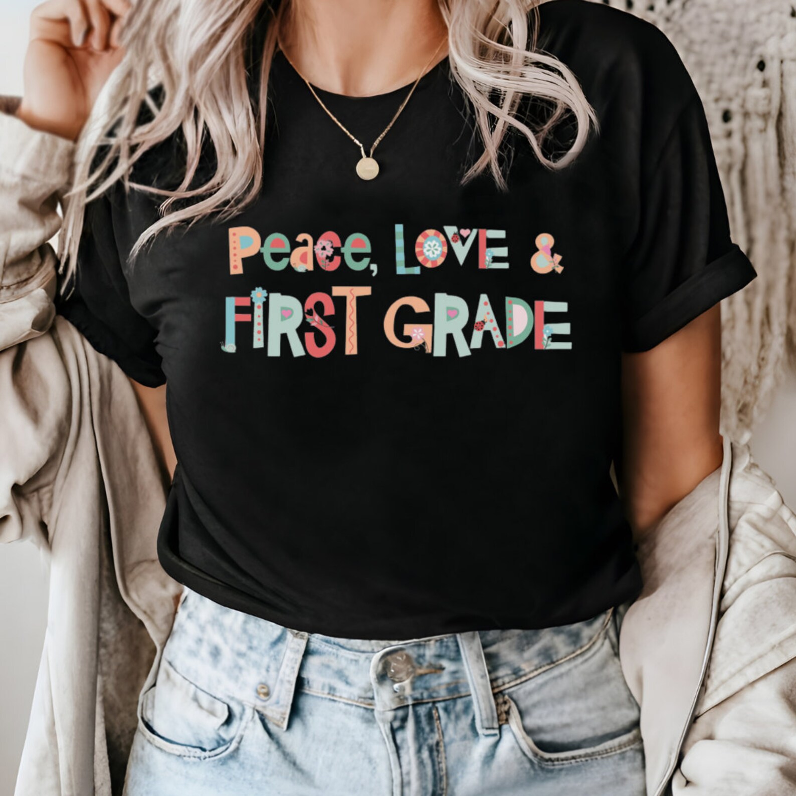 Peace Love First Grade Shirt for First Grade Teacher Peace Love Teach T ...