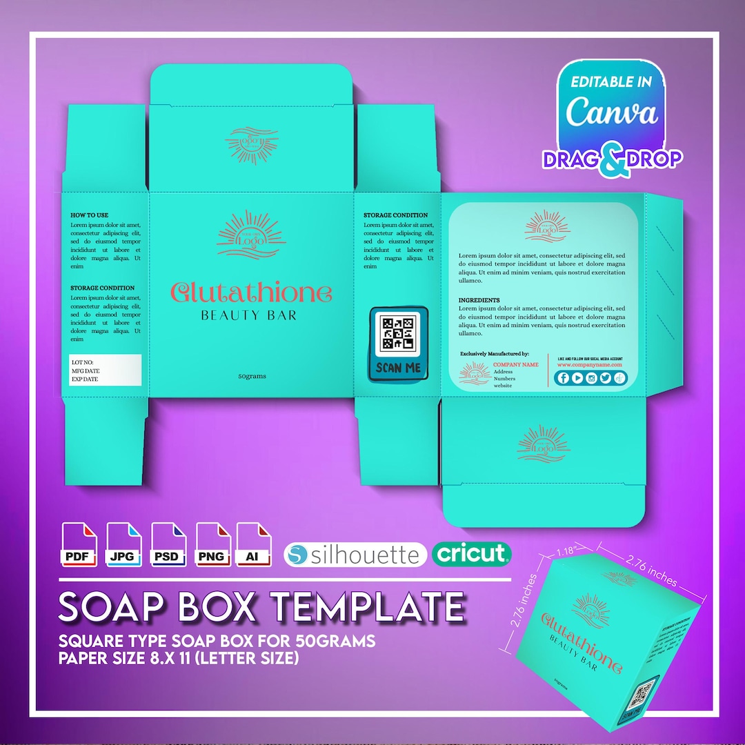 Soap Box Template, Editable in Canva, Canva Template, Square Box, Gift ...