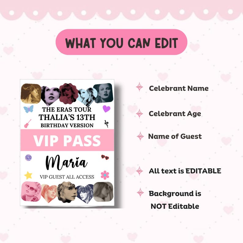 Taylor VIP Pass Eras Tour VIP Pass Party Favors Eras Tour Party ...