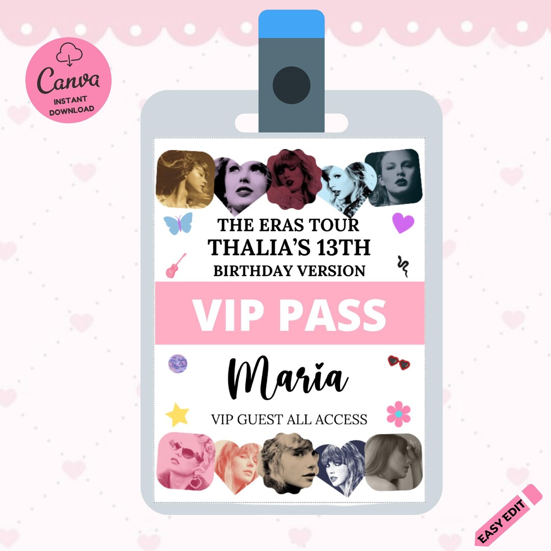 Taylor VIP Pass Eras Tour VIP Pass Party Favors Eras Tour Party ...