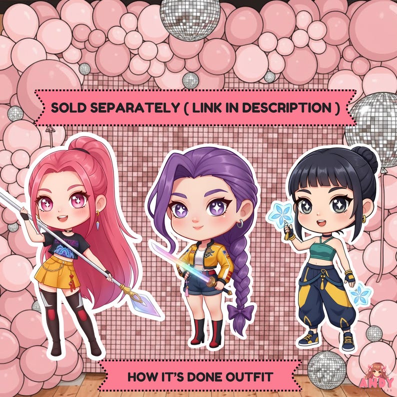 Kpop Demon Hunter Chibi Style Huntrix Standee Cut Outs Printable Party ...