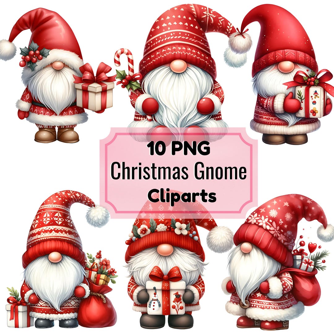 Christmas Gnomes Santa Clipart Watercolor Santa Gnome Winter Clipart ...