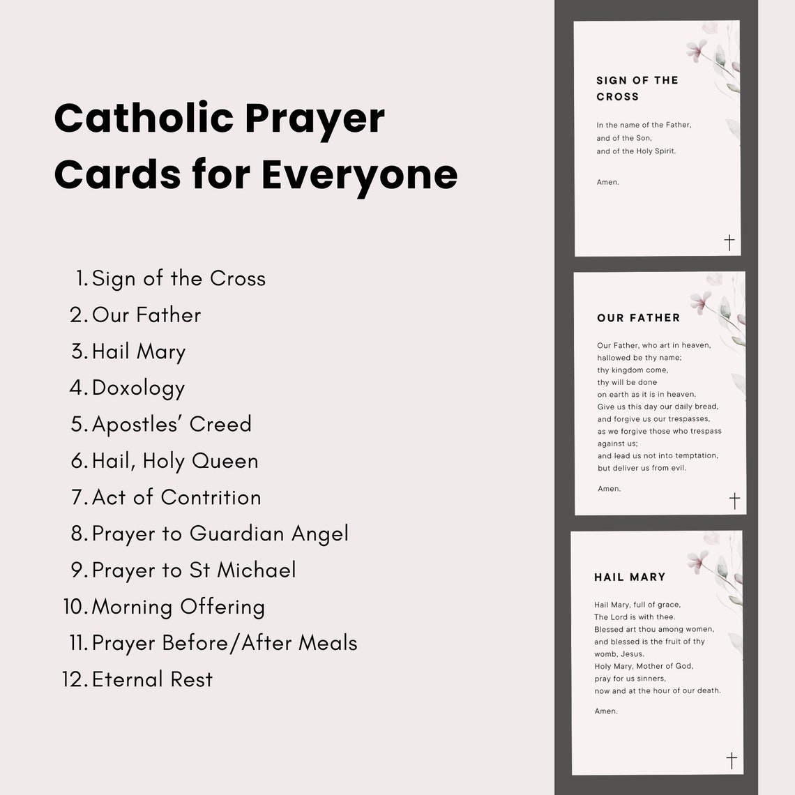 Simple Catholic Prayer Card Bundle, Prayers for Children, Prayer Cards ...