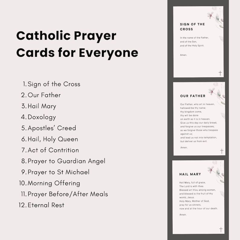 Simple Catholic Prayer Card Bundle, Prayers for Children, Prayer Cards for Catholics, Printable ...