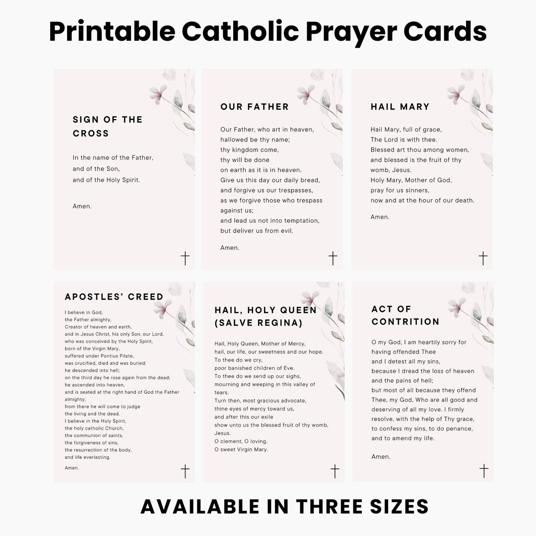 Simple Catholic Prayer Card Bundle, Prayers for Children, Prayer Cards ...