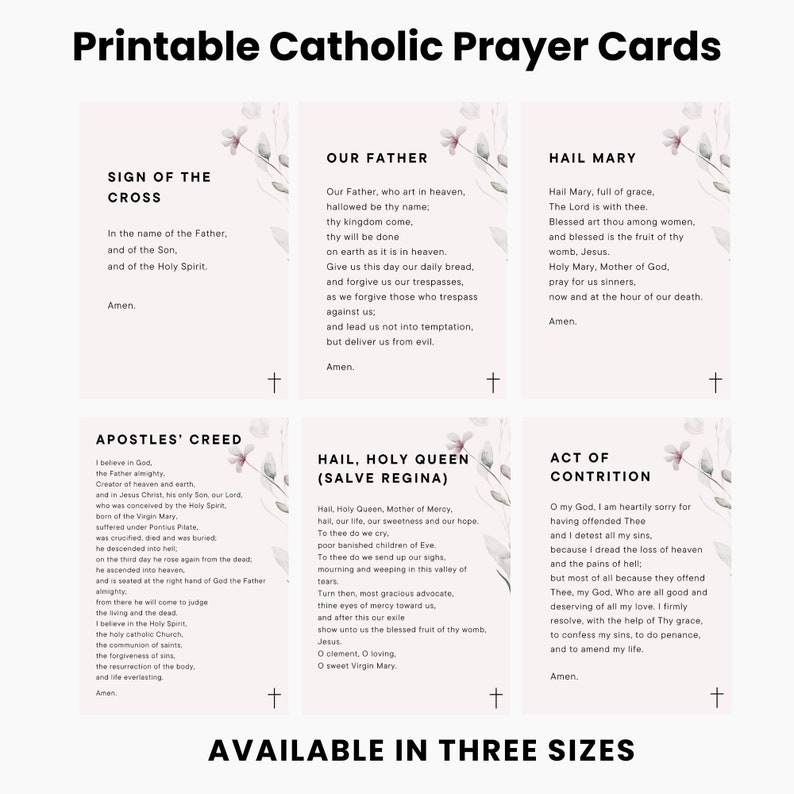 Simple Catholic Prayer Card Bundle, Prayers for Children, Prayer Cards ...