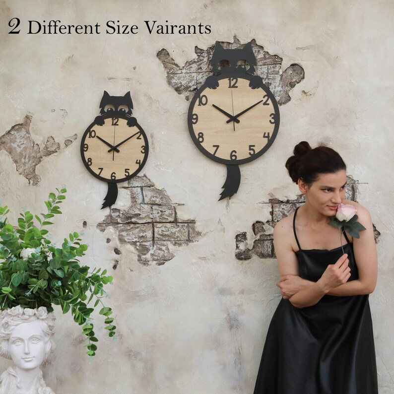 Customizable Wooden Cat Wall Clock: Silent Home Decor - Etsy