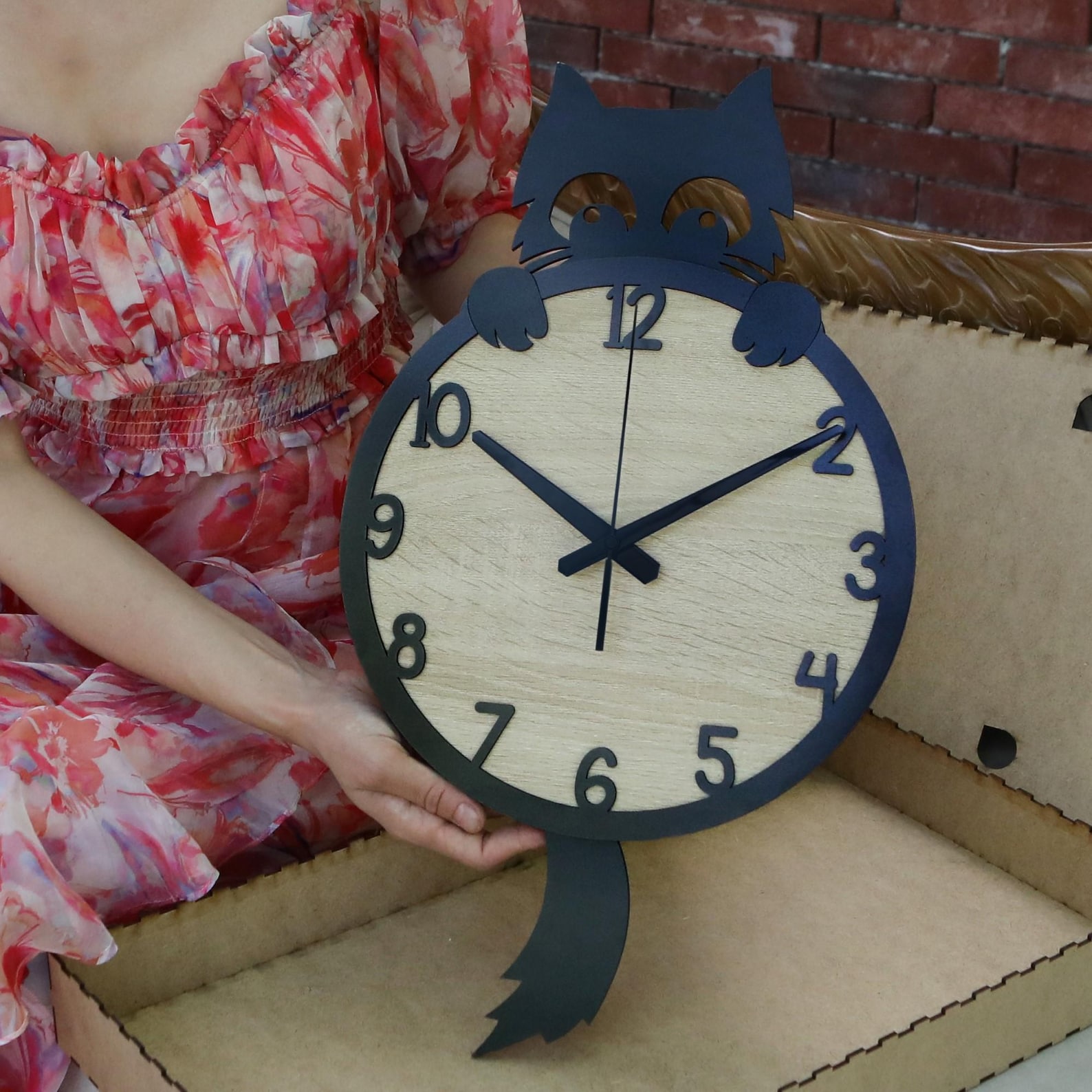 Customizable Wooden Cat Wall Clock: Silent Home Decor - Etsy