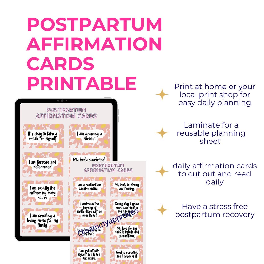 Printable Postpartum Affirmation Cards Motivational Cards for a Stress ...