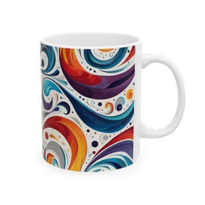 Retro Mug, 1970s Style Swirly Colorful Ceramic Mug, Decorative Coffee ...