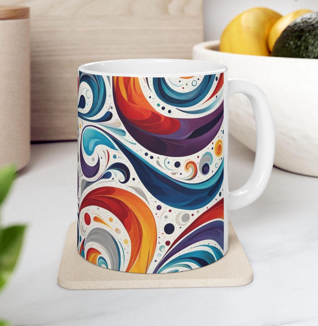 Retro Mug, 1970s Style Swirly Colorful Ceramic Mug, Decorative Coffee ...