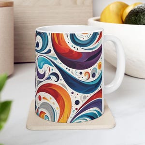Retro Mug, 1970s Style Swirly Colorful Ceramic Mug, Decorative Coffee ...