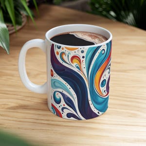 Retro Mug, 1970s Style Swirly Colorful Ceramic Mug, Decorative Coffee ...